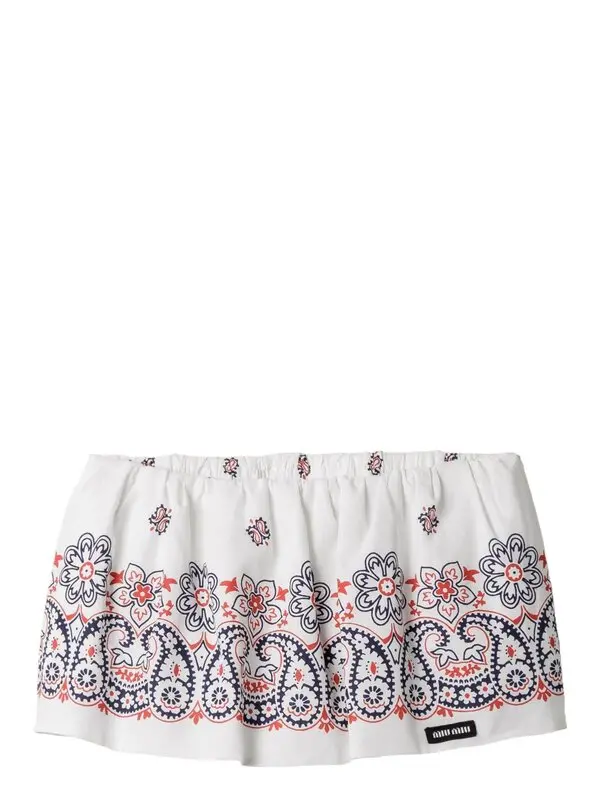 Miu Miu Slubbed Poplin Skirt With Print - White/blue