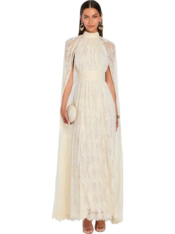 Hemant & Nandita Onir" Cape Maxi Dress - Eggshell