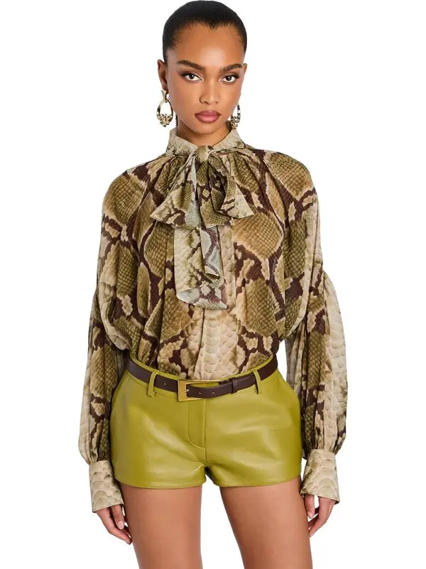 Retrofete Maika Chiffon Blouse With Pussy Bow Detail - Snakeskin