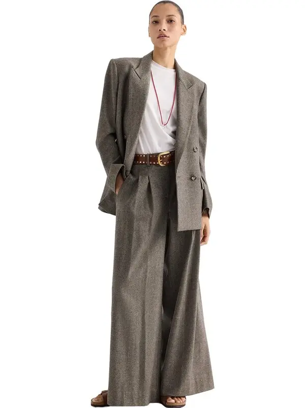 TWP Avery Wide-leg Wool Flannel Trousers - Tea Multi