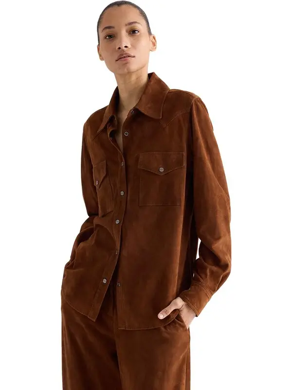 TWP Leather Travelin' Soldier Top In Featherweight Suede - Cigar
