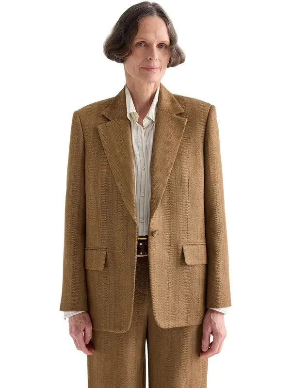TWP Jillian Blazer In Novel Herringbone Linen - Kelp