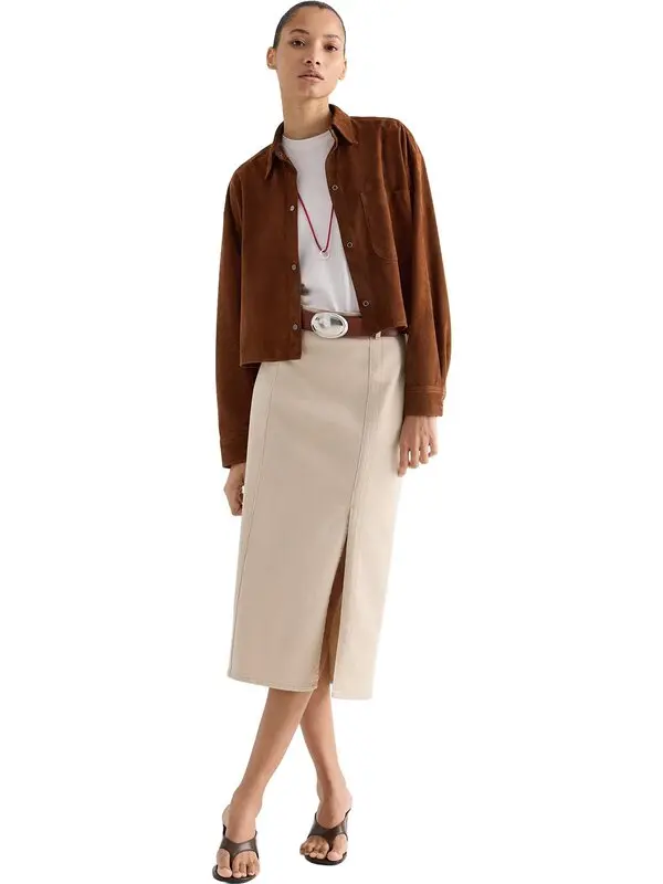 TWP Denim Pencil Midi Skirt With Front Slit - Sandshell