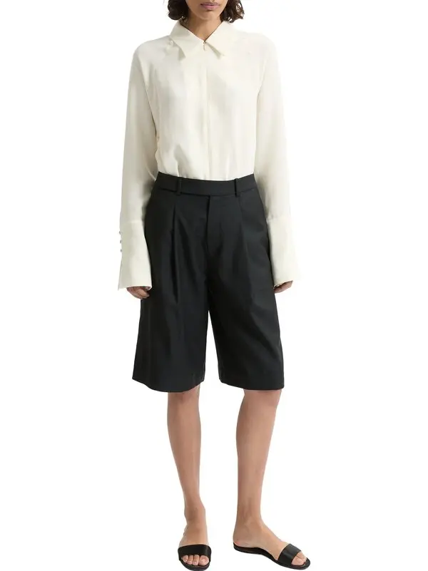 JOAEN Ila Pleated Wool Bermuda Shorts - Black