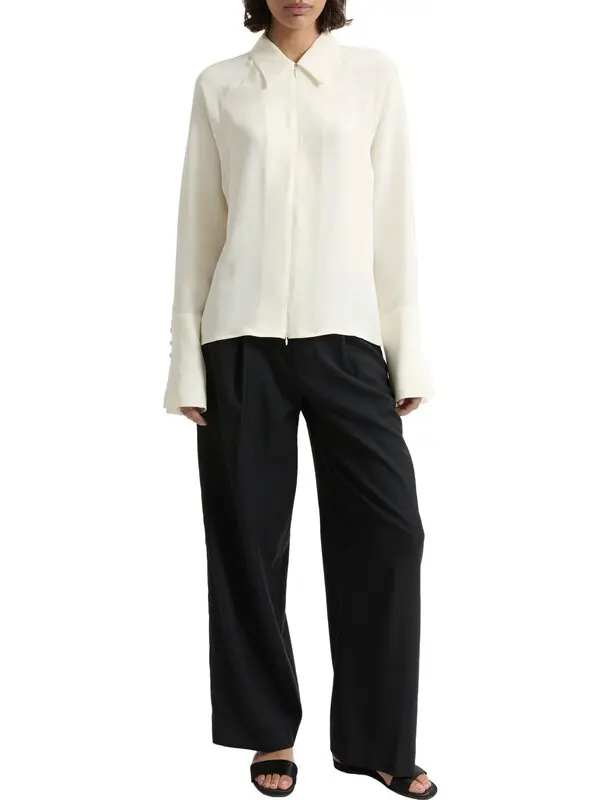 JOAEN Lea Silk Crepe Collared Shirt - White