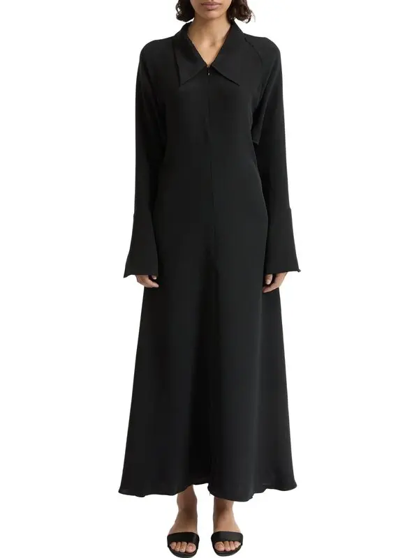 JOAEN Lea Silk Crepe Collared A-line Dress - Black