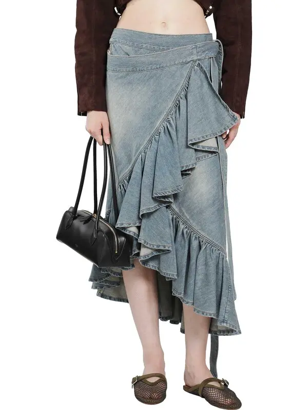 Alaïa Denim Ruffle Skirt - Blue