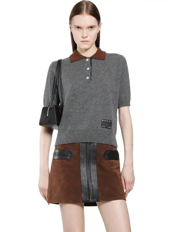 Marni Cashmere Polo Shirt With Contrast Colour - Grey
