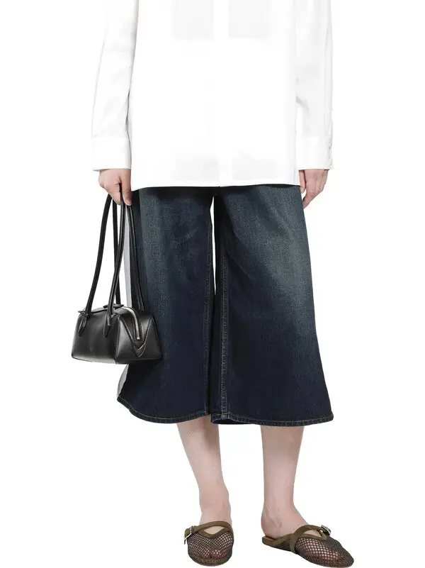 Alaïa Palazzo Denim Bermuda Shorts - Blue