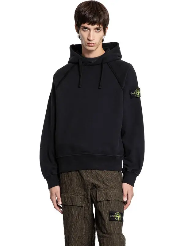 Stone Island Light Organic Cotton Fleece Hoodie - Black