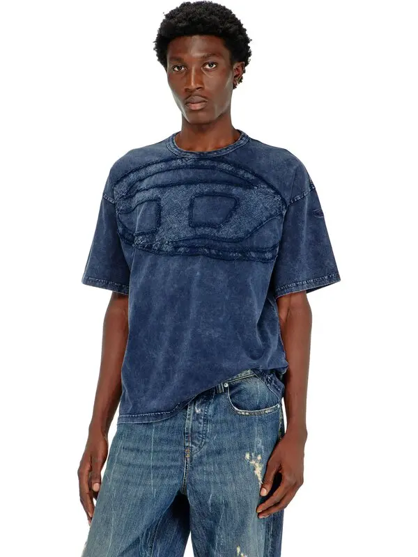 DIESEL® Relaxed Cotton T-shirt With Oval D Applique - Blue