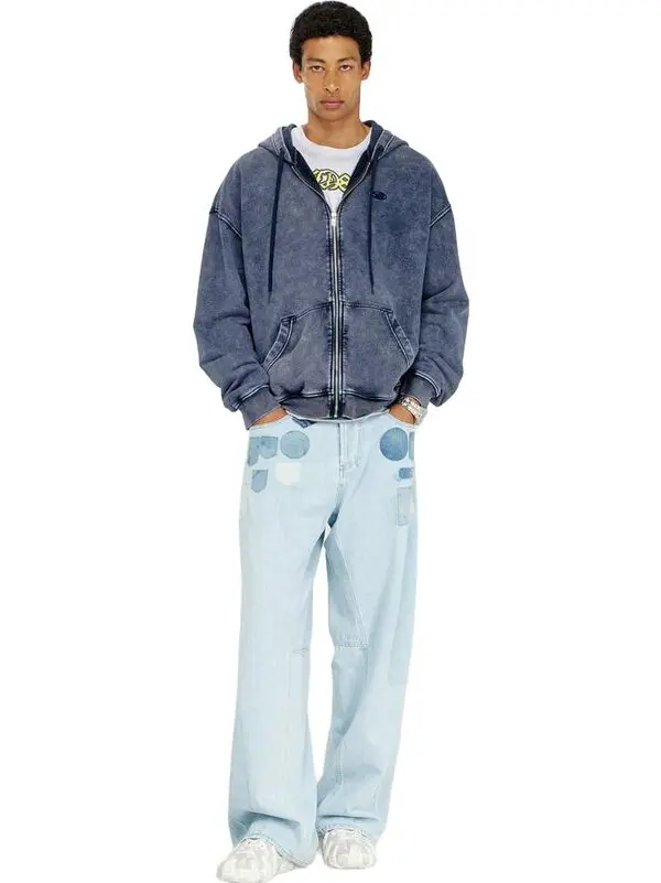 DIESEL® Zip-up Hoodie In Treated Cotton Fleece - Blue