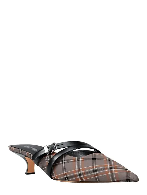 Michael Kors Yvette Plaid Print Kitten Mule - Brown