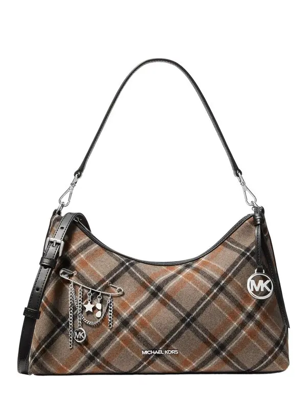 Michael Kors Sammy Medium Plaid Print Wool Blend Convertible Shoulder Bag - Black