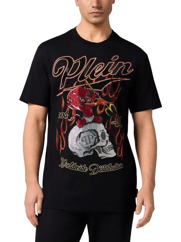 Philipp Plein Round Neck T-shirt Little Devil Crystal - Black