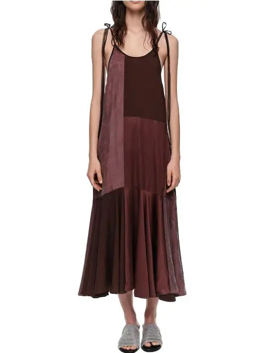 Bimba Y Lola Fluid Patchwork Strappy Dress - Brown