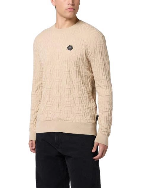 Philipp Plein Jacquard Round Neck Pullover Monogram - Beige