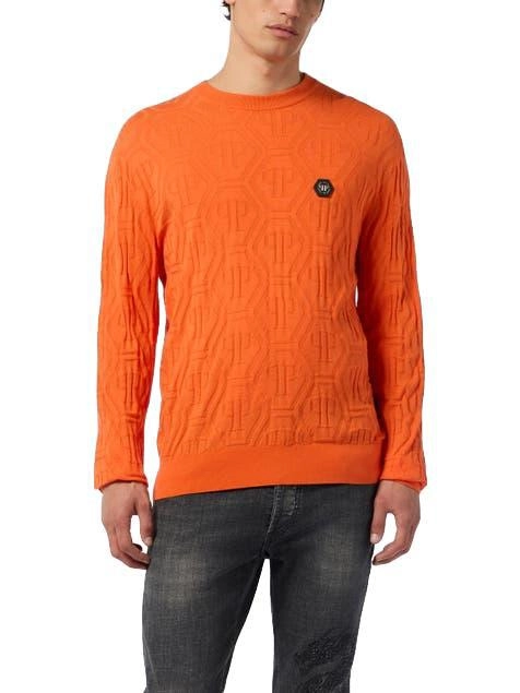 Philipp Plein Jacquard Round Neck Pullover Monogram - Orange