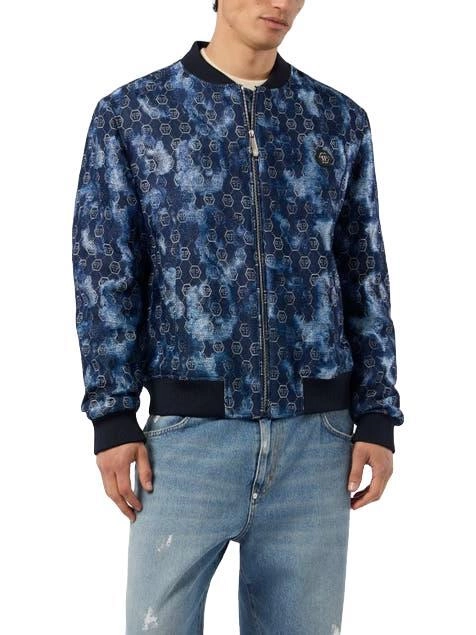 Philipp Plein Jacquard Denim Bomber Monogram - Navy