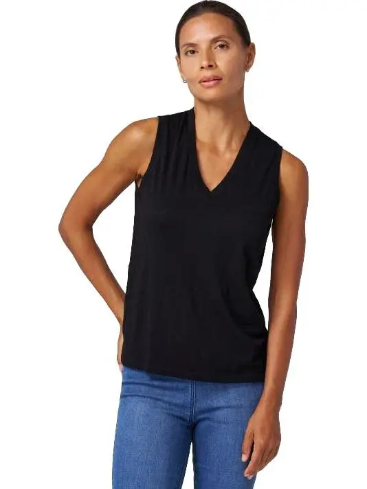 FRANNE GOLDE Slub Jersey V-neck Sleeveless Tank - Black