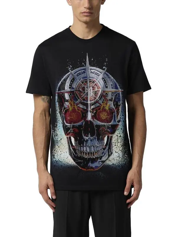 Philipp Plein Round Neck T-shirt Chrome Skull Stones - Black