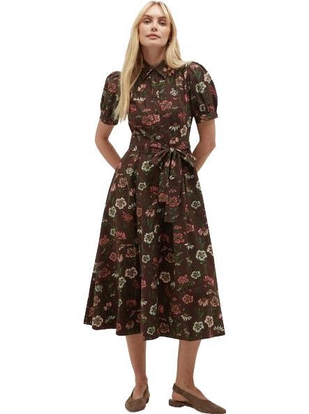 HOBBS LONDON Hester Floral Embroidered Shirt Dress - Brownmulti