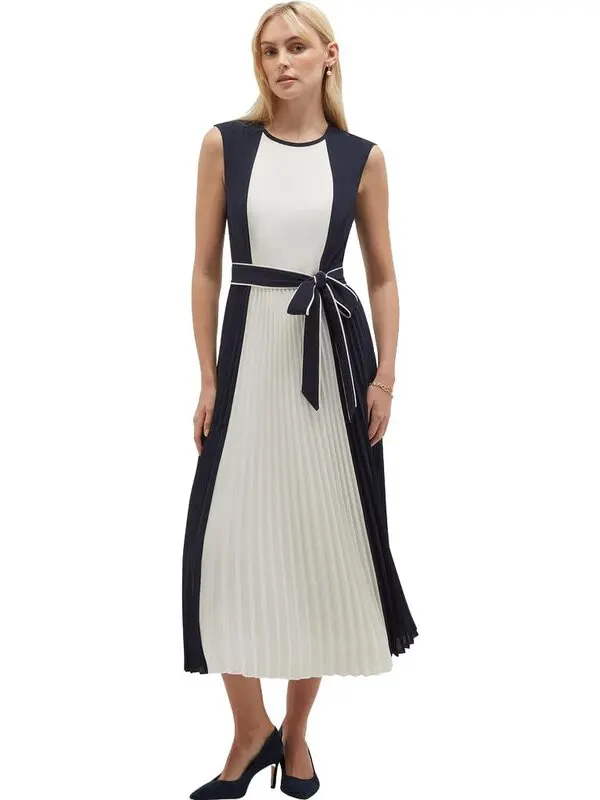 HOBBS LONDON Hattie Pleated Tie-waist Midi Dress - Midnightivory