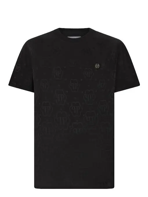 Philipp Plein Round Neck T-shirt Jacquard Tennis Monogram - Black
