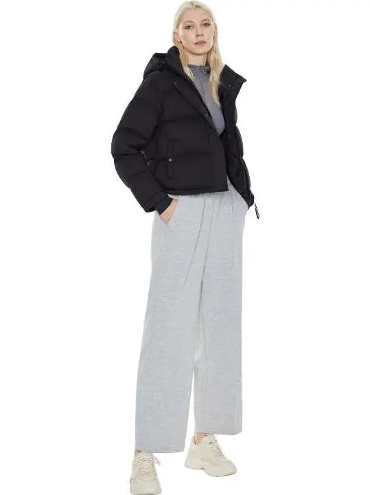 OROLAY Cropped Down Puffer Jacket With Detachable Hood - Black