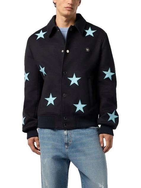 Philipp Plein Wool Coster Jacket With Croco Stars Detail - Navy