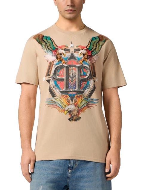 Philipp Plein Round Neck T-shirt Eagle Tattoo - Beige