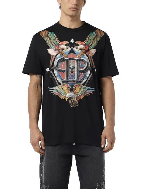 Philipp Plein Round Neck T-shirt Eagle Tattoo - Black