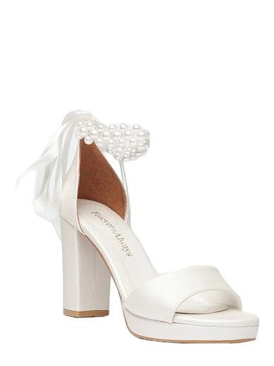 PROLOGUE SHOES Tiara Block Heel Bridal Sandal - Ivory