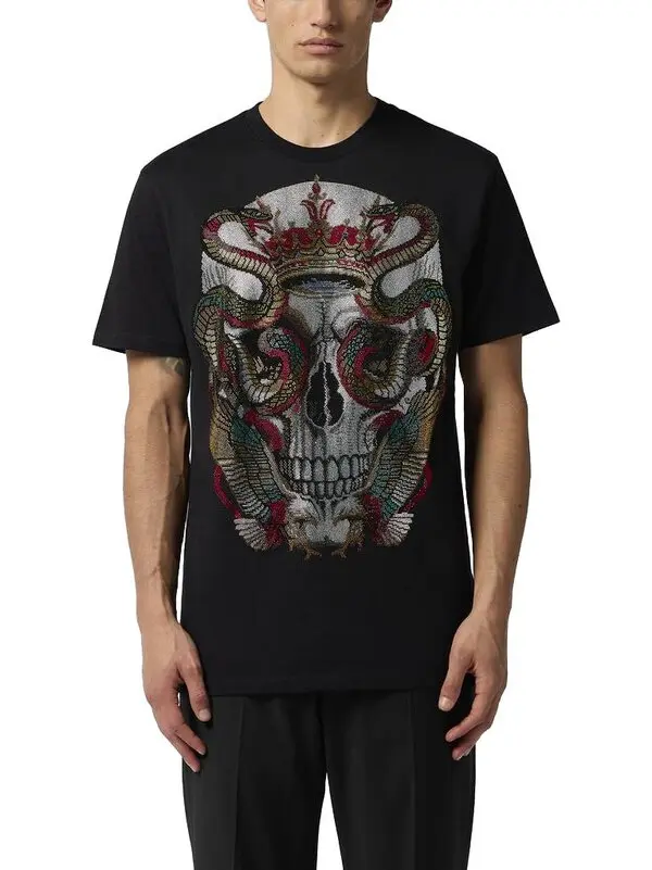 Philipp Plein Round Neck T-shirt Snake King Stones - Black