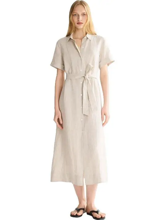 OROLAY Classic Linen Maxi Dress - Beige