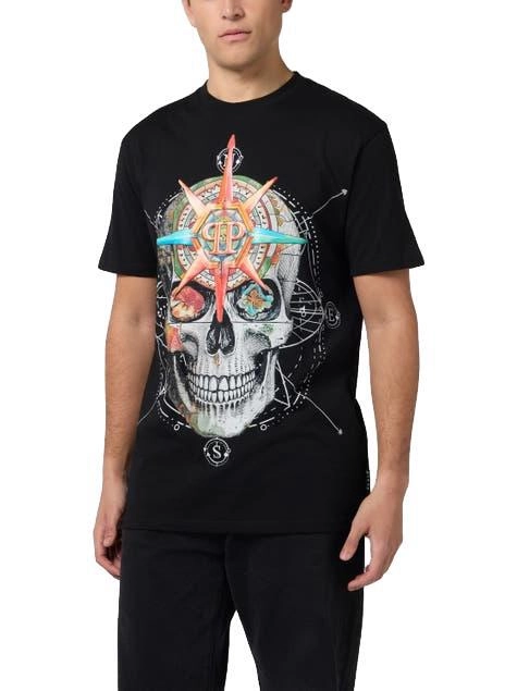 Philipp Plein Round Neck T-shirt Wind Rose Skull - Black