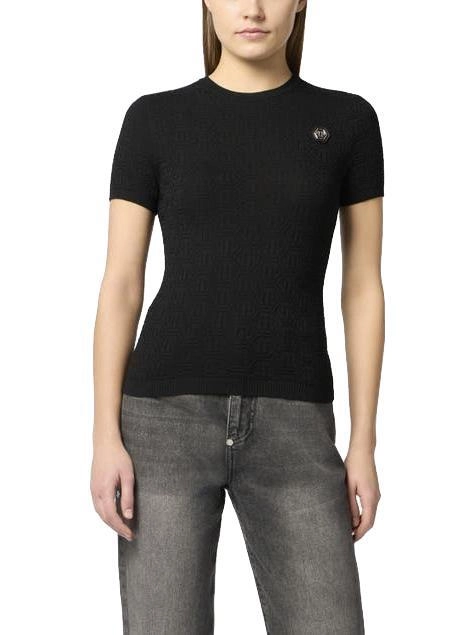 Philipp Plein Knitted T-shirt Sexy Pure Fit Monogram Monogram - Black