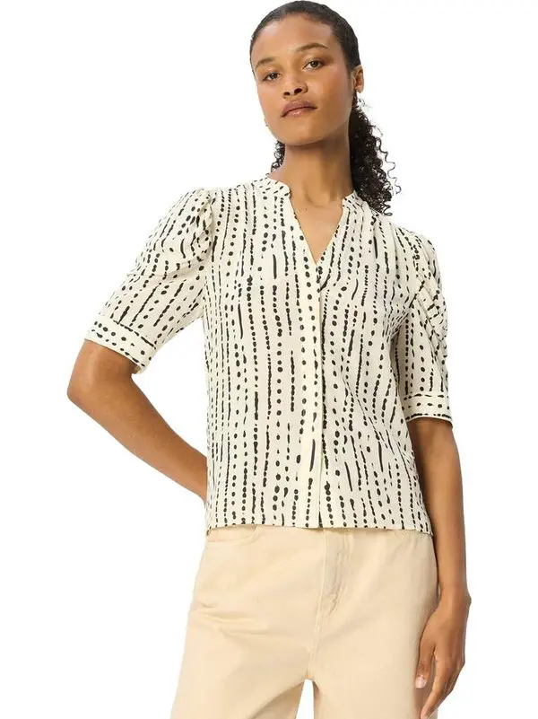 Whistles Dashed Spot Gathered Blouse - Ivory/multi