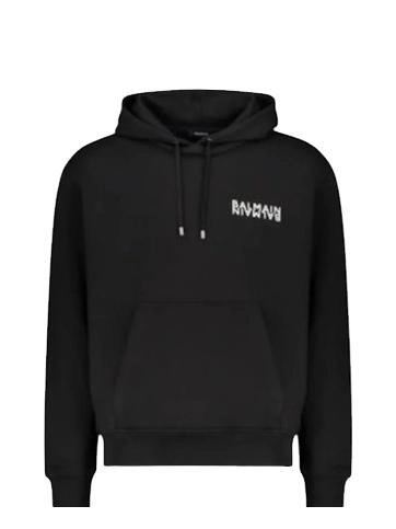 Balmain Double Logo Cotton Hoodie - Black