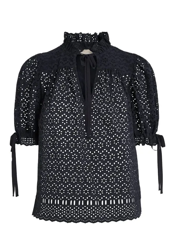 Ulla Johnson Broderie Anglaise Alouette Blouse - Navy