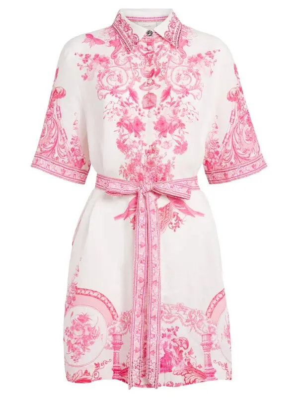 Camilla Printed Linen Shirt Dress - Pink