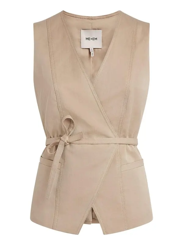 ME+EM Wrap-around Waistcoat With Self-tie Belt - Neutral