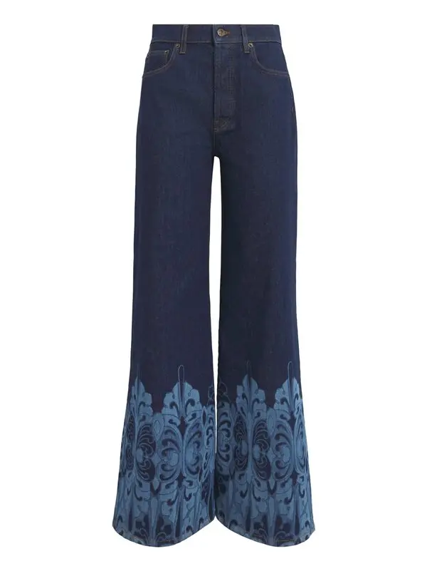 La DoubleJ Printed Cropped Flared Jeans - Blue