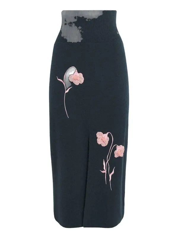Erdem Embroidered Midi Pencil Skirt - Green