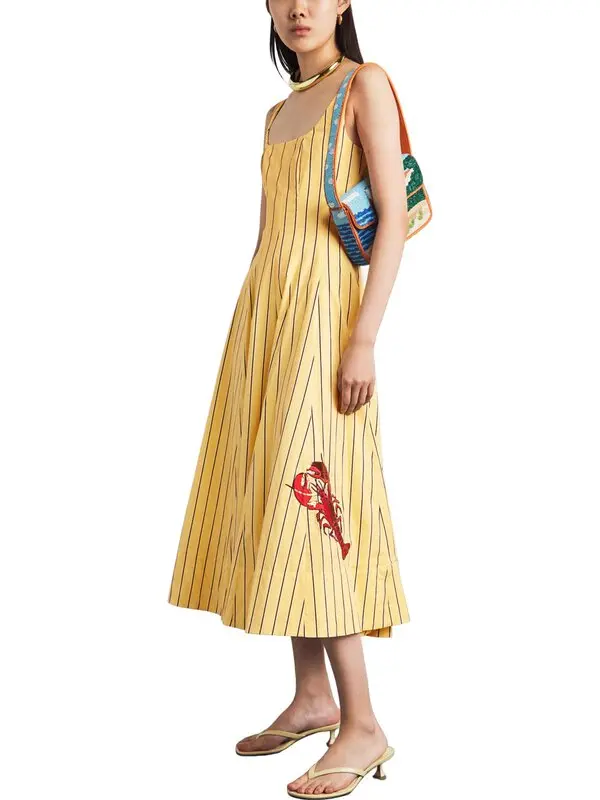 Staud Stripe Wells Midi Dress - Beige