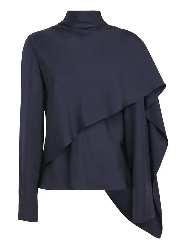 RÓHE Asymmetrical Draped Silk Foulard Top - Navy