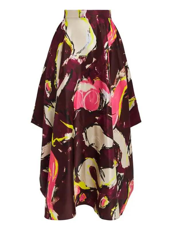 ROKSANDA Satin Printed Amari Midi Skirt - Burgundy