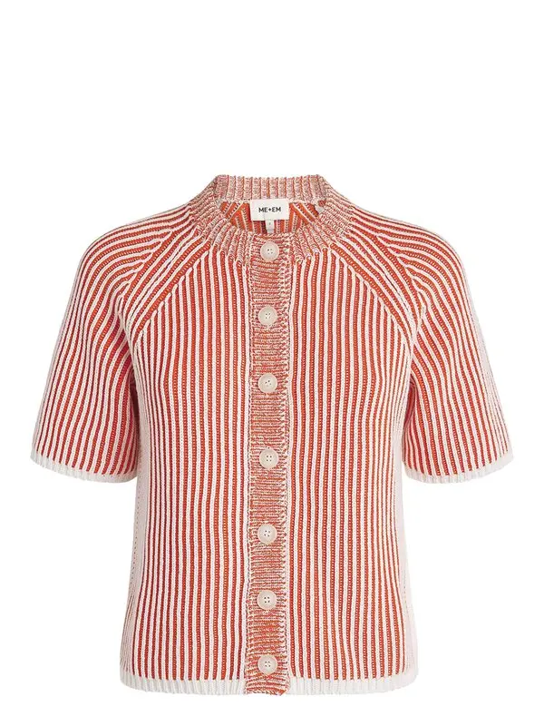 ME+EM Organic Cotton Ribbed Striped Cardigan - Orange