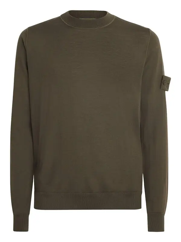 Stone Island Virgin Wool Ghost Crew Neck Sweater - Green
