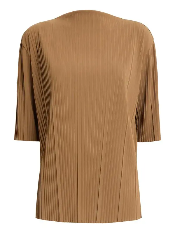 Max Mara Chiffon Pleated Boat-neck Blouse - Brown